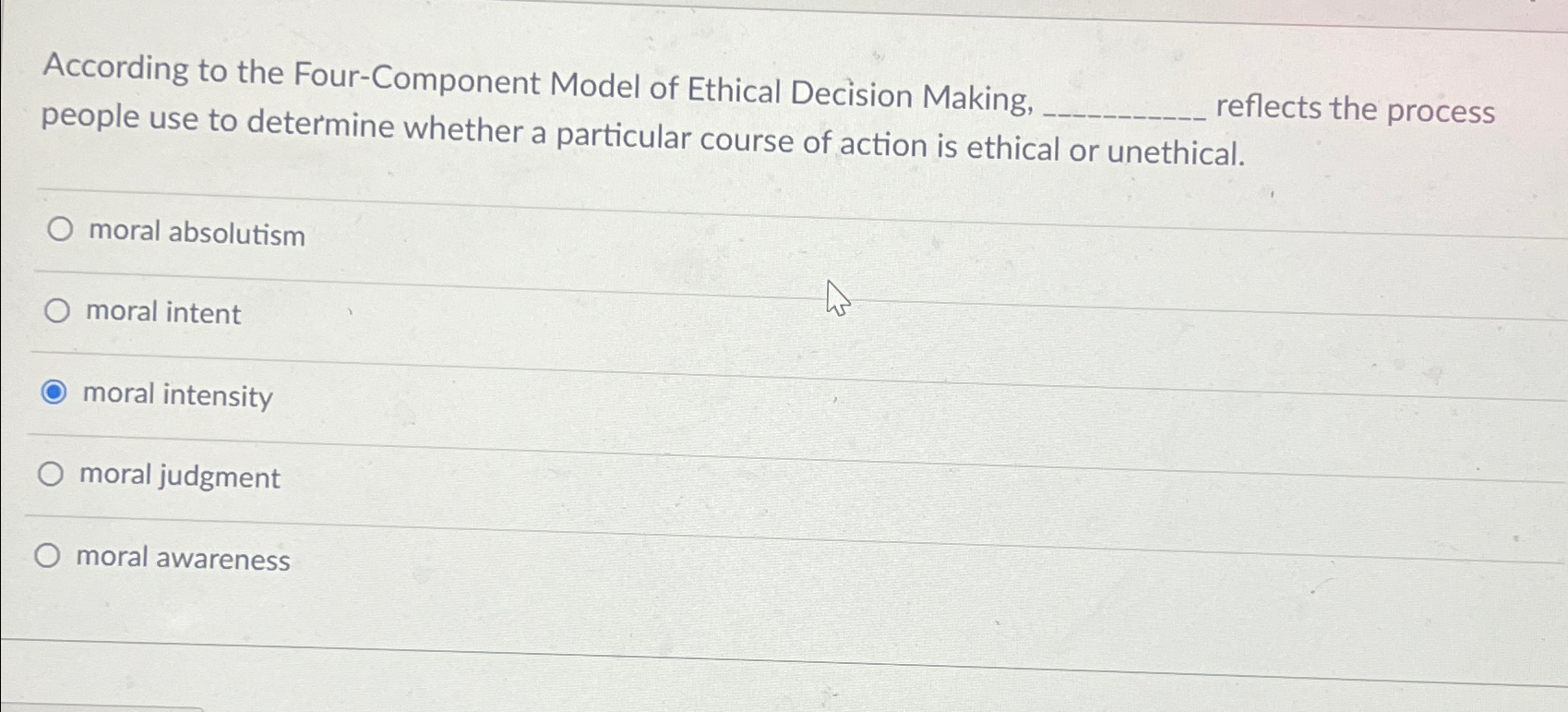 Solved According to the Four-Component Model of Ethical | Chegg.com