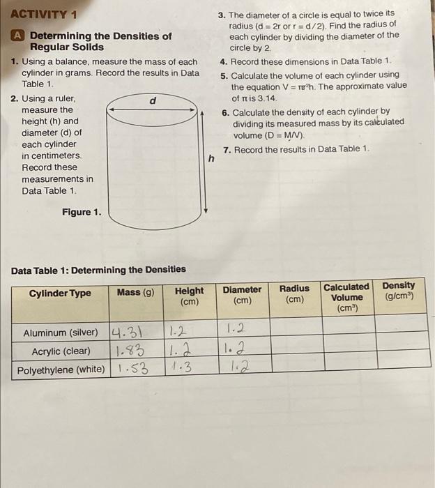 Solved ACTIVITY 1 A Determining the Densities of Regular | Chegg.com