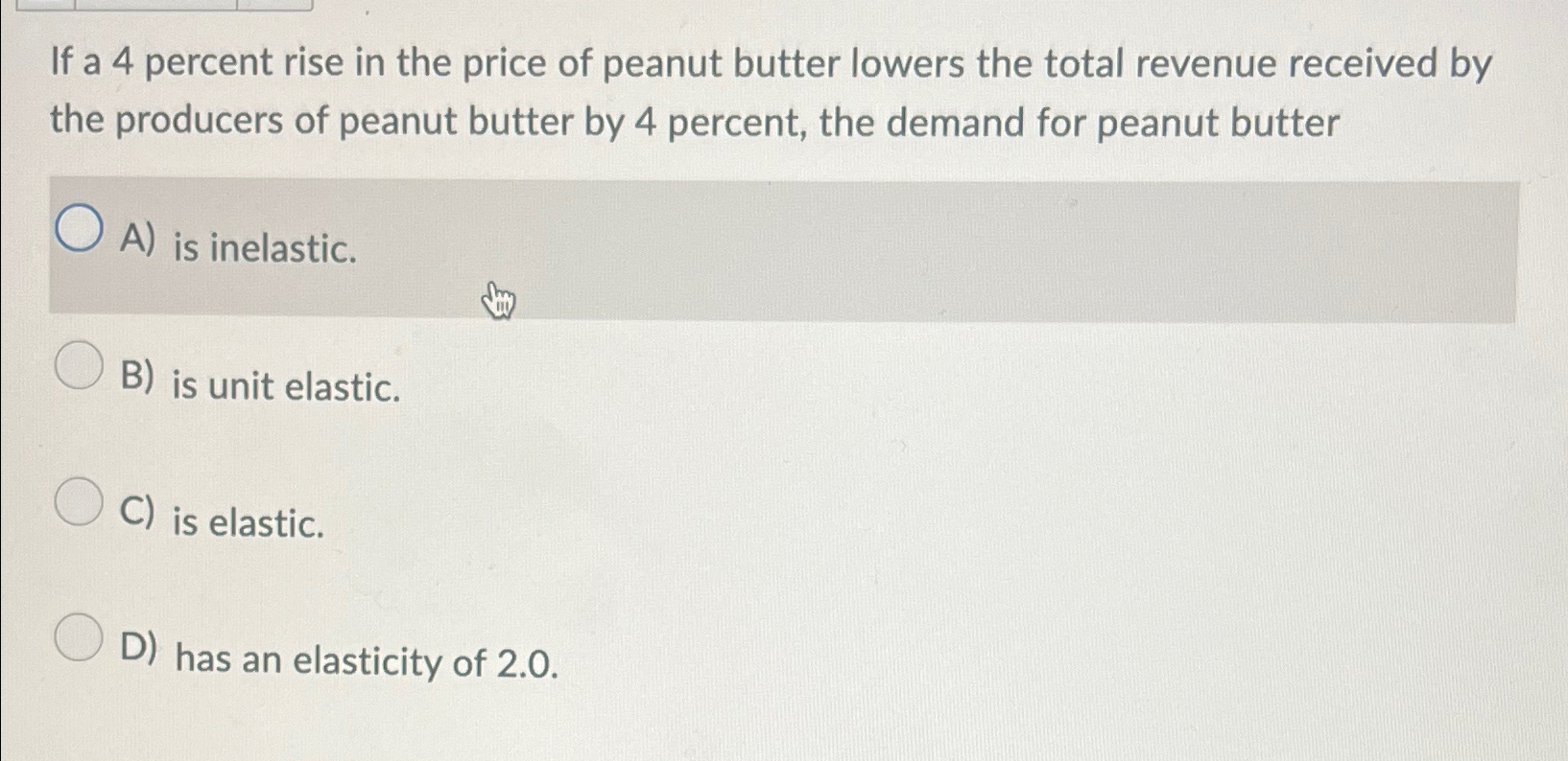 Solved If a 4 ﻿percent rise in the price of peanut butter | Chegg.com