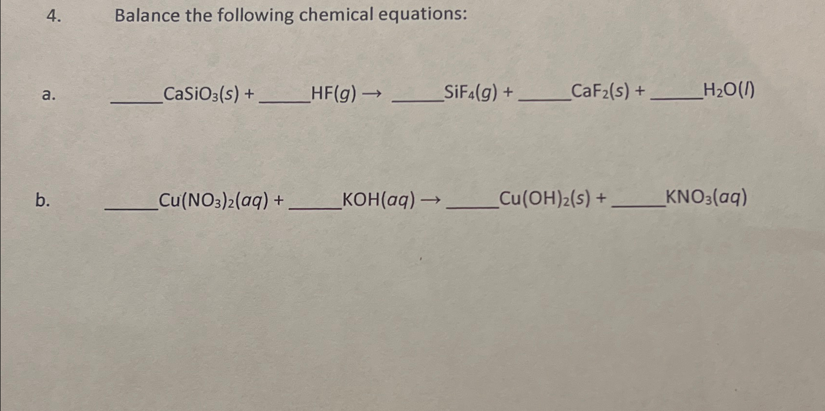 Solved Balance the following chemical | Chegg.com