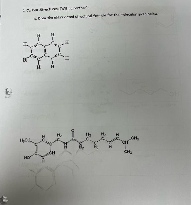 Solved 1. Carbon Structures: (With a partner) a. Draw the | Chegg.com