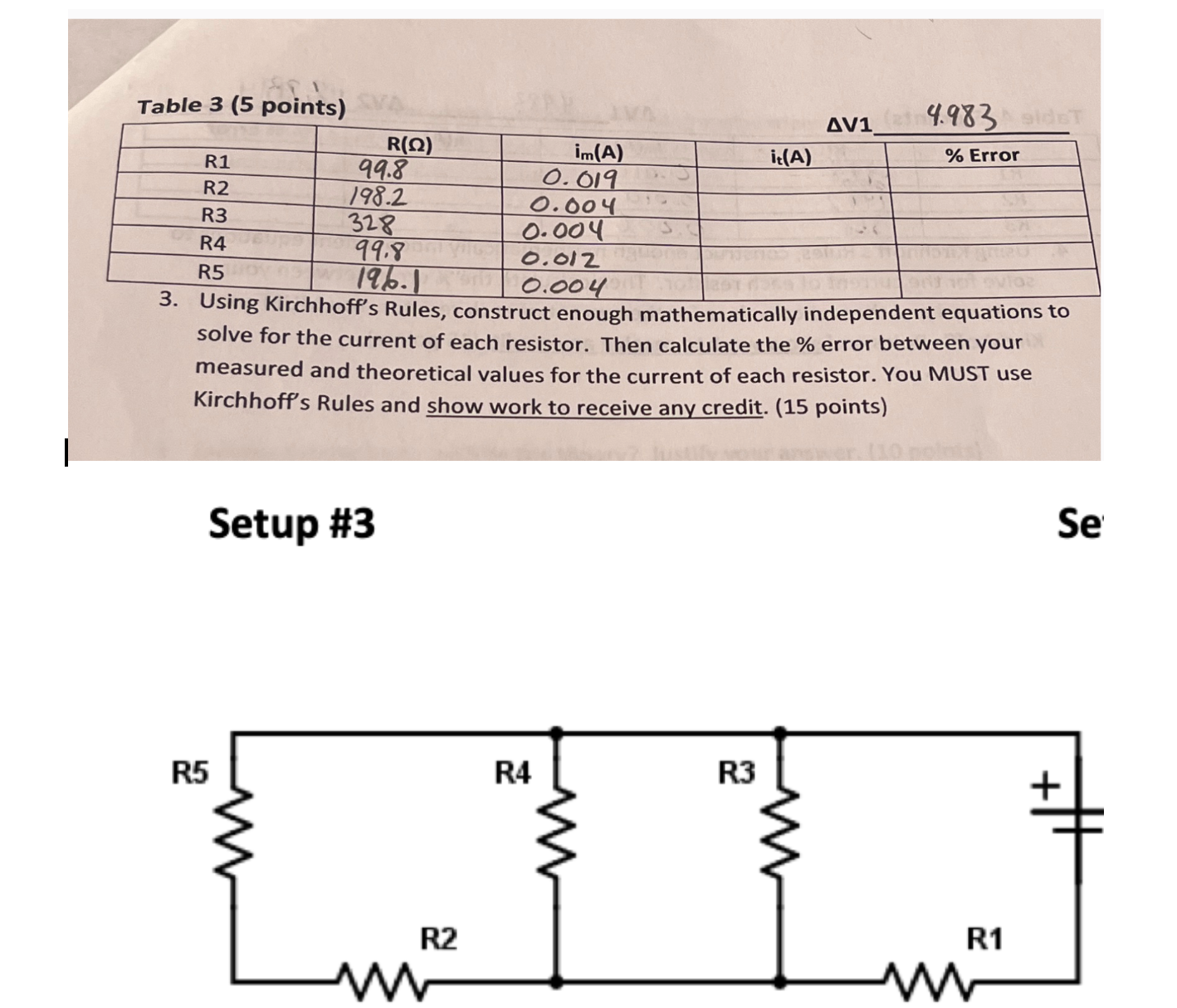 Table 3 (5 ﻿points)3. ﻿Using Kirchhoff's Rules, | Chegg.com