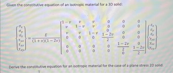 Solved Given the constitutive equation of an isotropic | Chegg.com