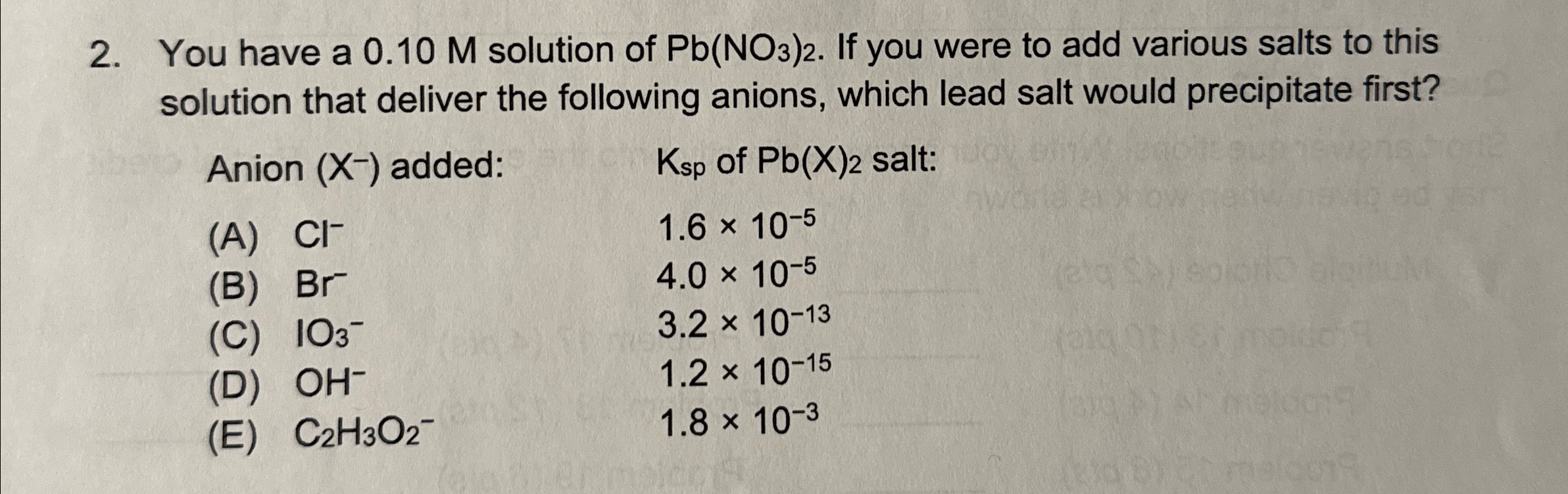 Solved You have a 0.10M ﻿solution of Pb(NO3)2. ﻿If you were | Chegg.com
