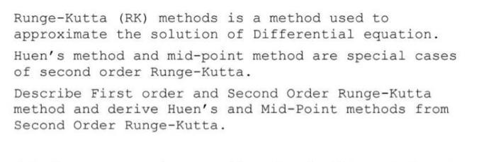 Solved Runge-Kutta (RK) methods is a method used to | Chegg.com