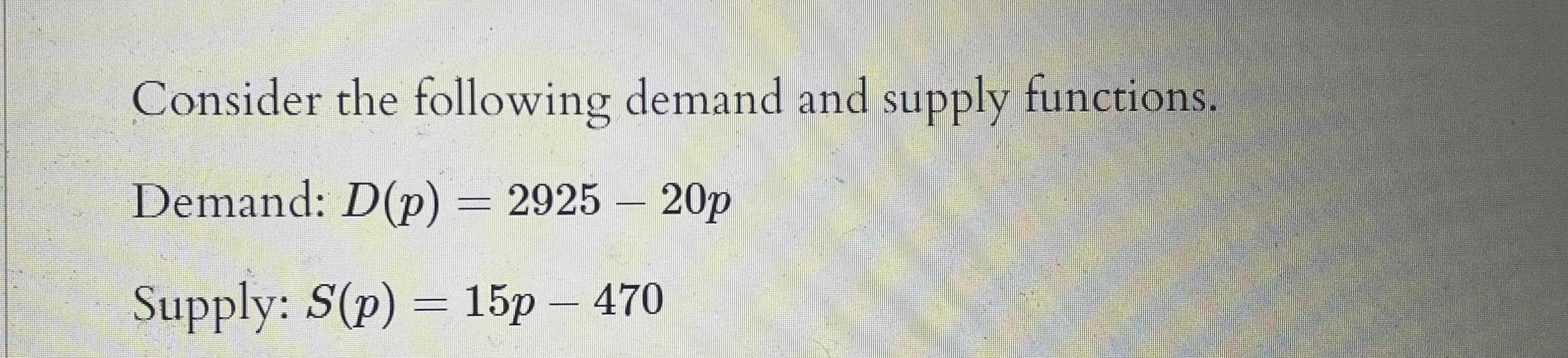 Solved Consider the following demand and supply | Chegg.com
