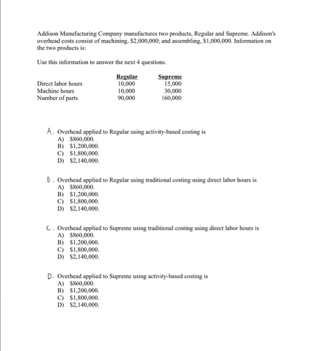 Solved Addison Manufacturing Company manufactures two | Chegg.com