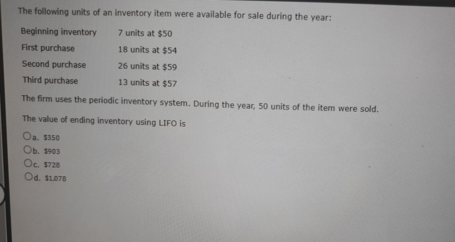 Solved The following units of an inventory item were | Chegg.com
