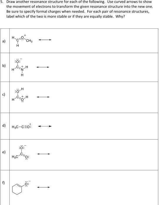 Solved 5. Draw another resonance structure for each of the | Chegg.com