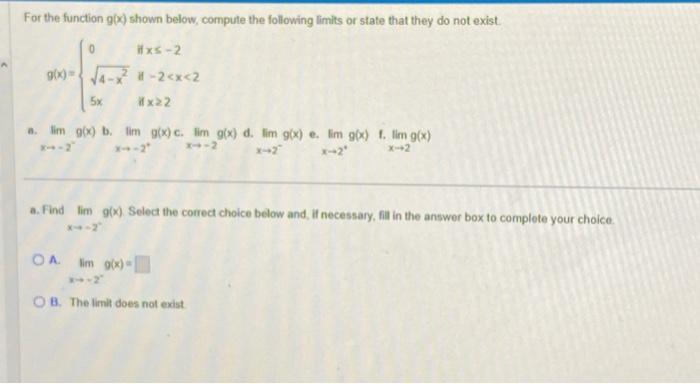Solved For the function g(x) shown below, compule the | Chegg.com