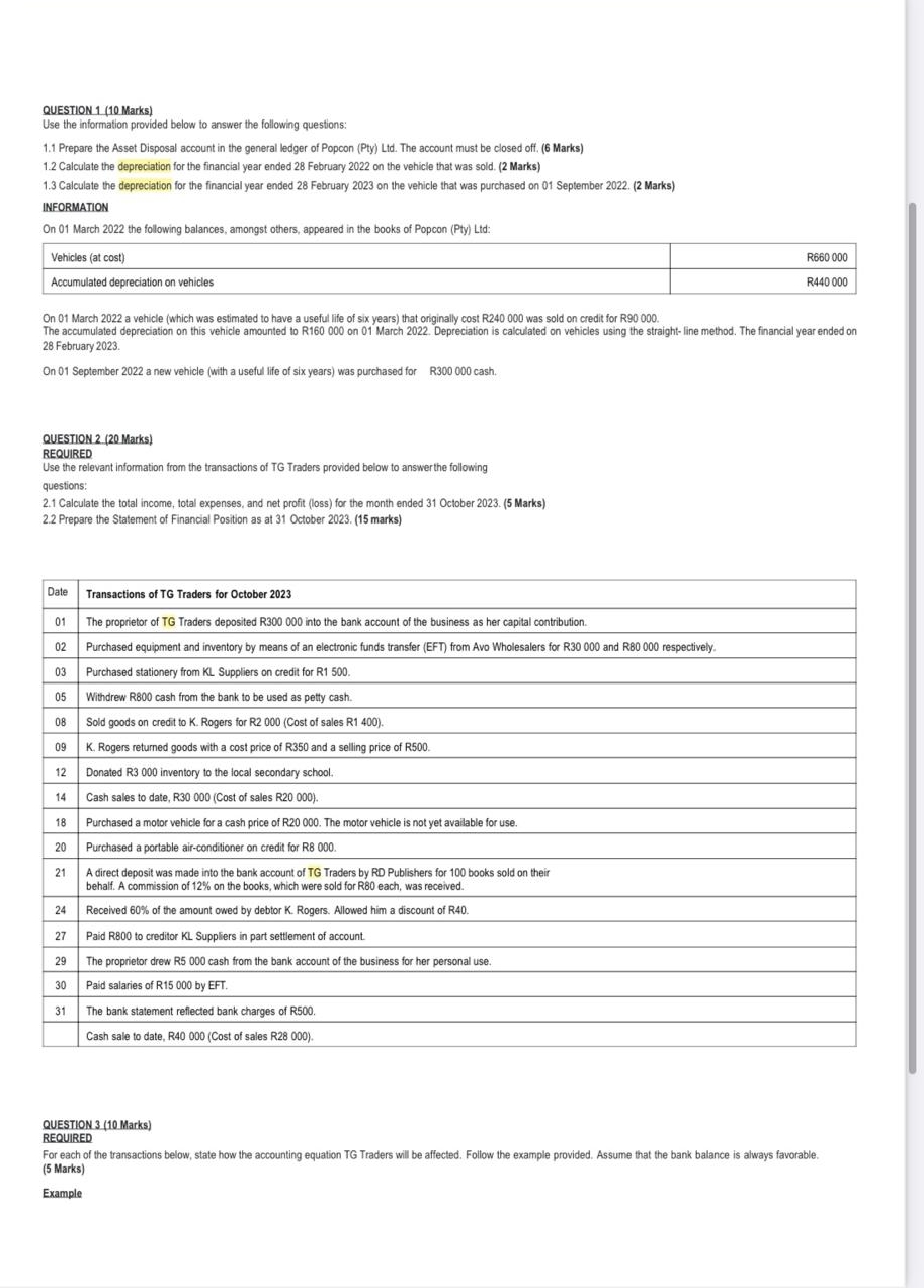 Solved by an EXPERT QUESTION 1(10 ﻿Marks)Use the information provided | Chegg.com