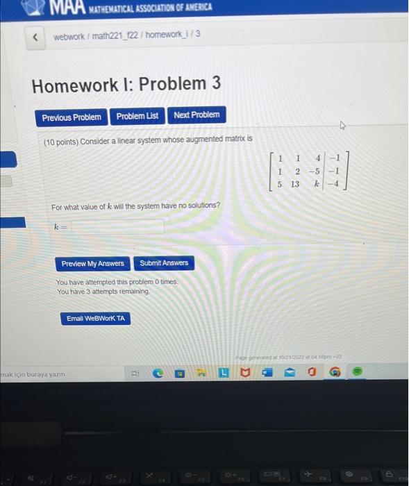 Solved 10 Points Consider A Linear System Whose Augmented 1435