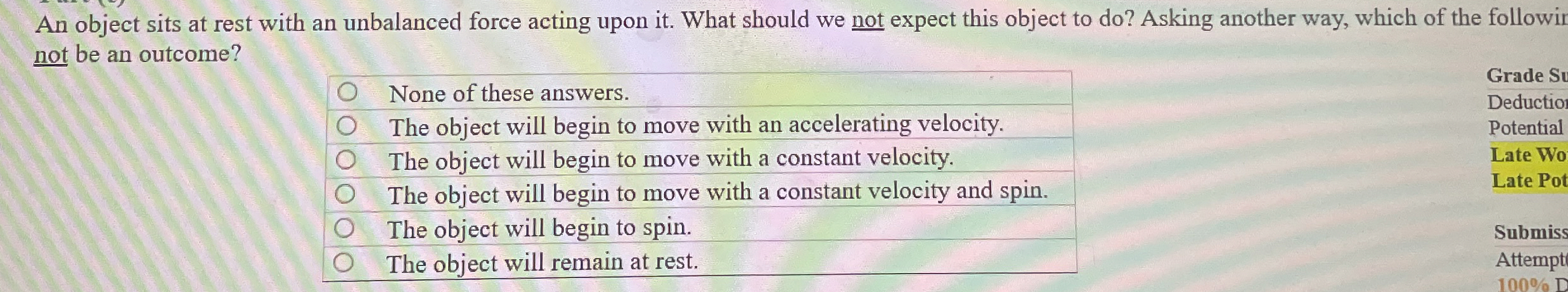 Solved An object sits at rest with an unbalanced force | Chegg.com