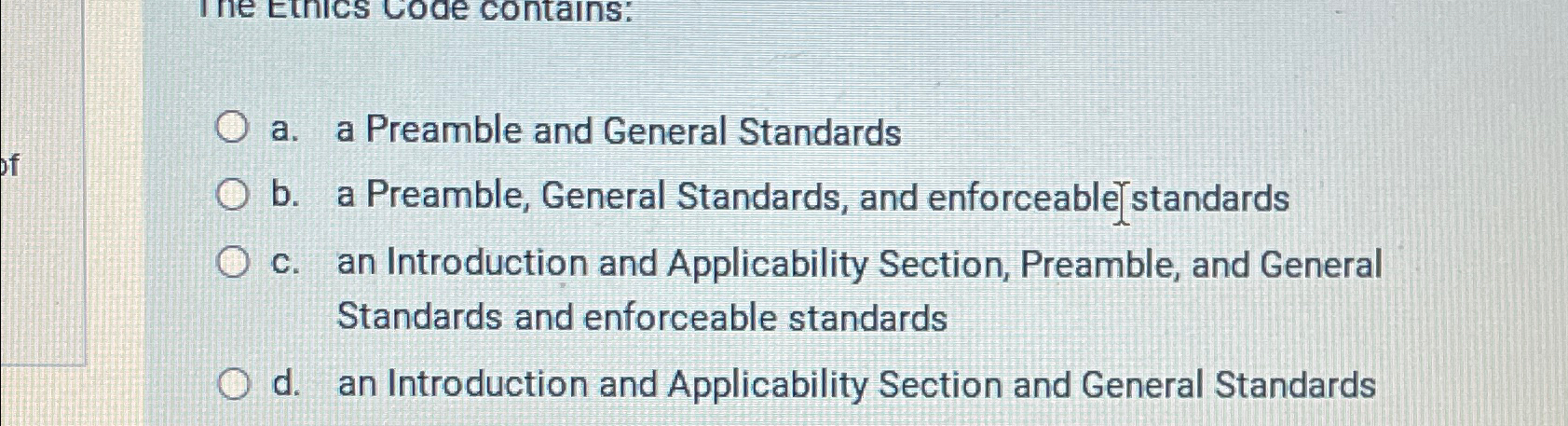 Solved a. ﻿a Preamble and General Standardsb. ﻿a Preamble, | Chegg.com