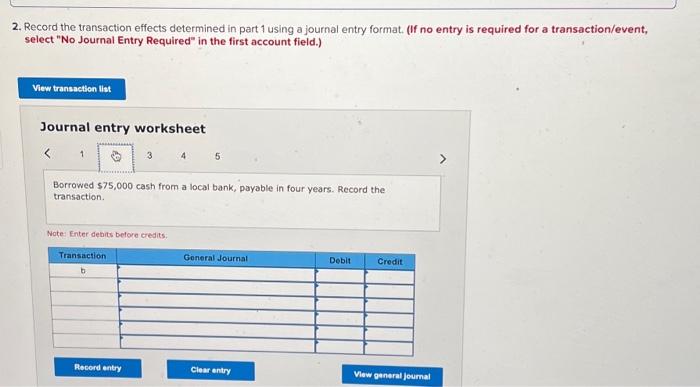 Solved Record the transaction effects determined in part 1 | Chegg.com