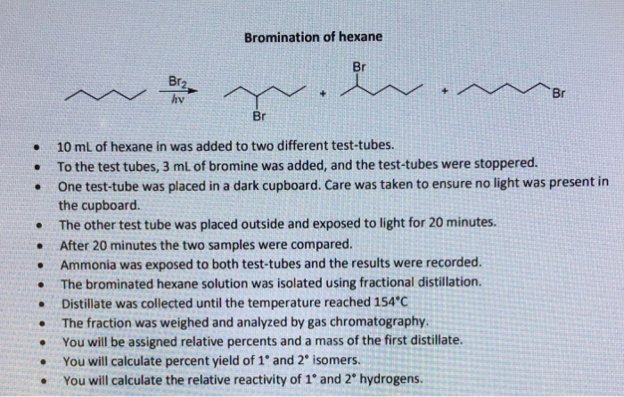 Solved Bromination of hexane Br Brz , .hr Br hv Br . . . . . | Chegg.com