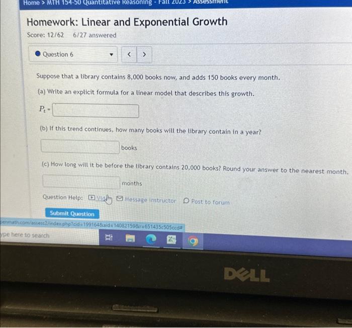 Solved Homework: Linear and Exponential Growth Score: | Chegg.com