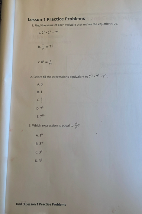 Lesson 1 ﻿Practice ProblemsFind the value of each | Chegg.com