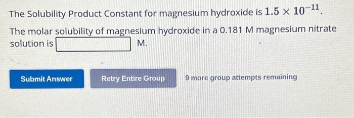 Solved The Solubility Product Constant for magnesium | Chegg.com