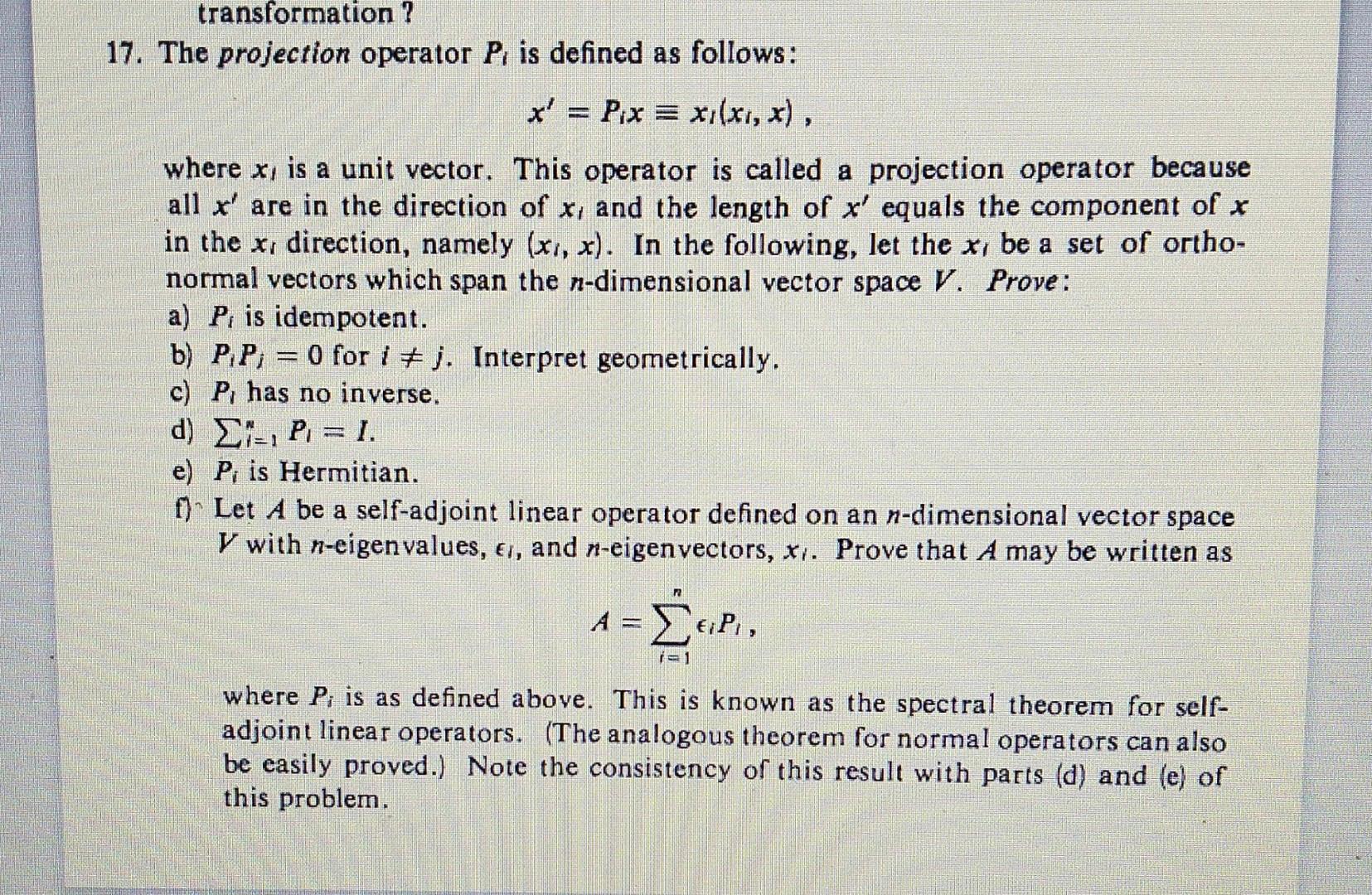 Solved 17. The projection operator P is defined as | Chegg.com