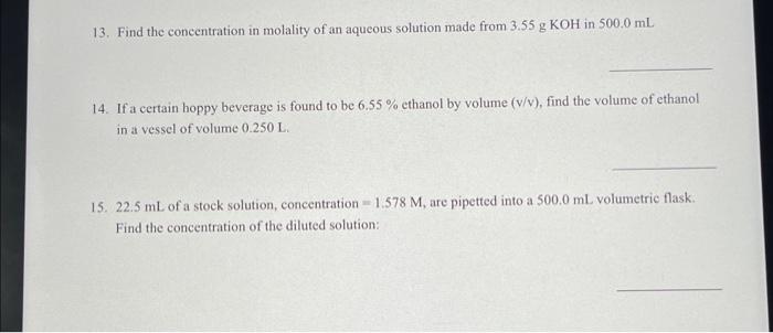 Solved 13. Find the concentration in molality of an aqueous | Chegg.com