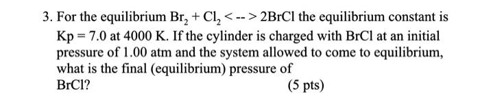 Solved 3. For the equilibrium Br2+Cl2 2BrCl the | Chegg.com
