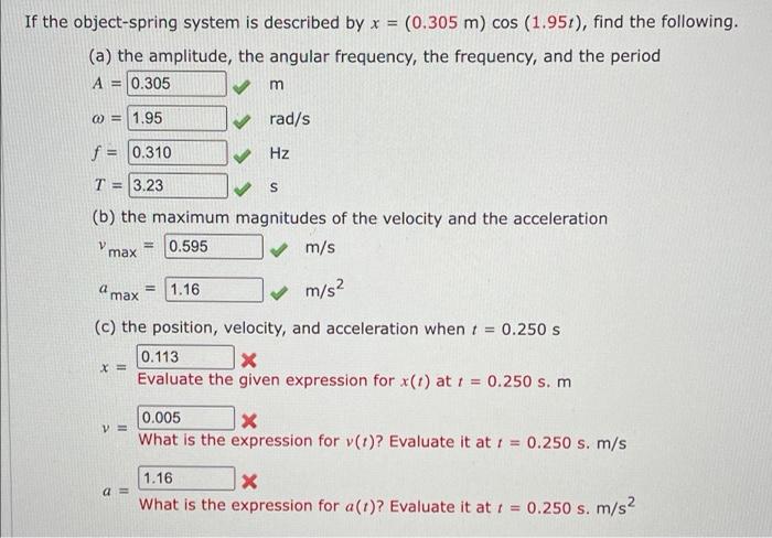 Solved If the object-spring system is described by x = | Chegg.com