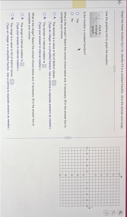 Solved Graph the linear function f(x)=2x. Identify if it is | Chegg.com