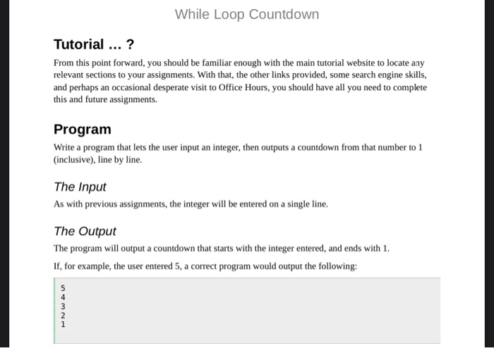 Solved While Loop Countdown Tutorial ... ? From this point | Chegg.com