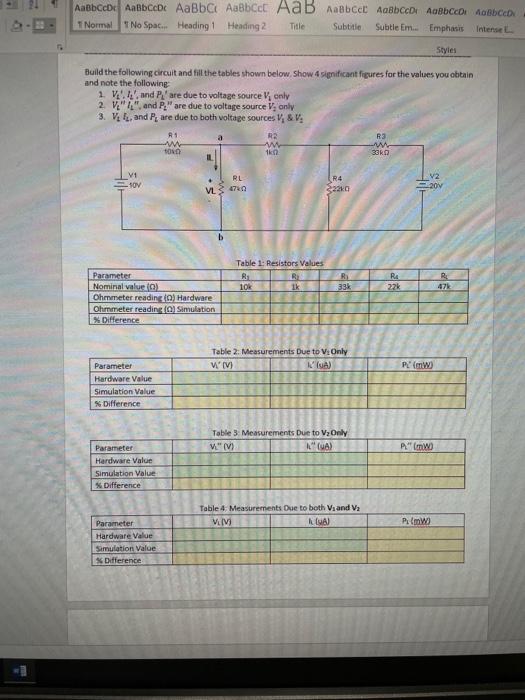 Solved Table 1: Resistors Values | Chegg.com