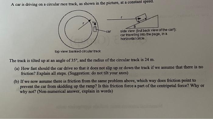 Solved A car is driving on a circular race track, as shown | Chegg.com