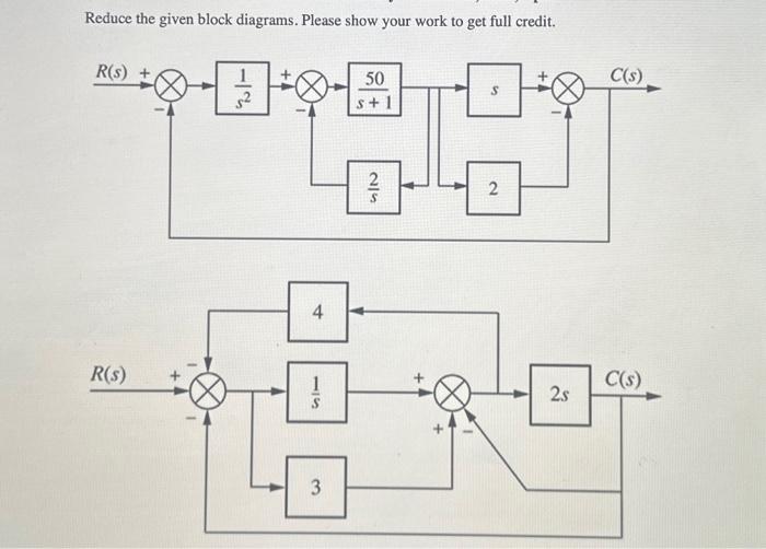 Solved Reduce the given block diagrams. Please show your | Chegg.com
