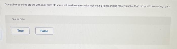 Solved Generally speaking, stocks with dual class structure | Chegg.com