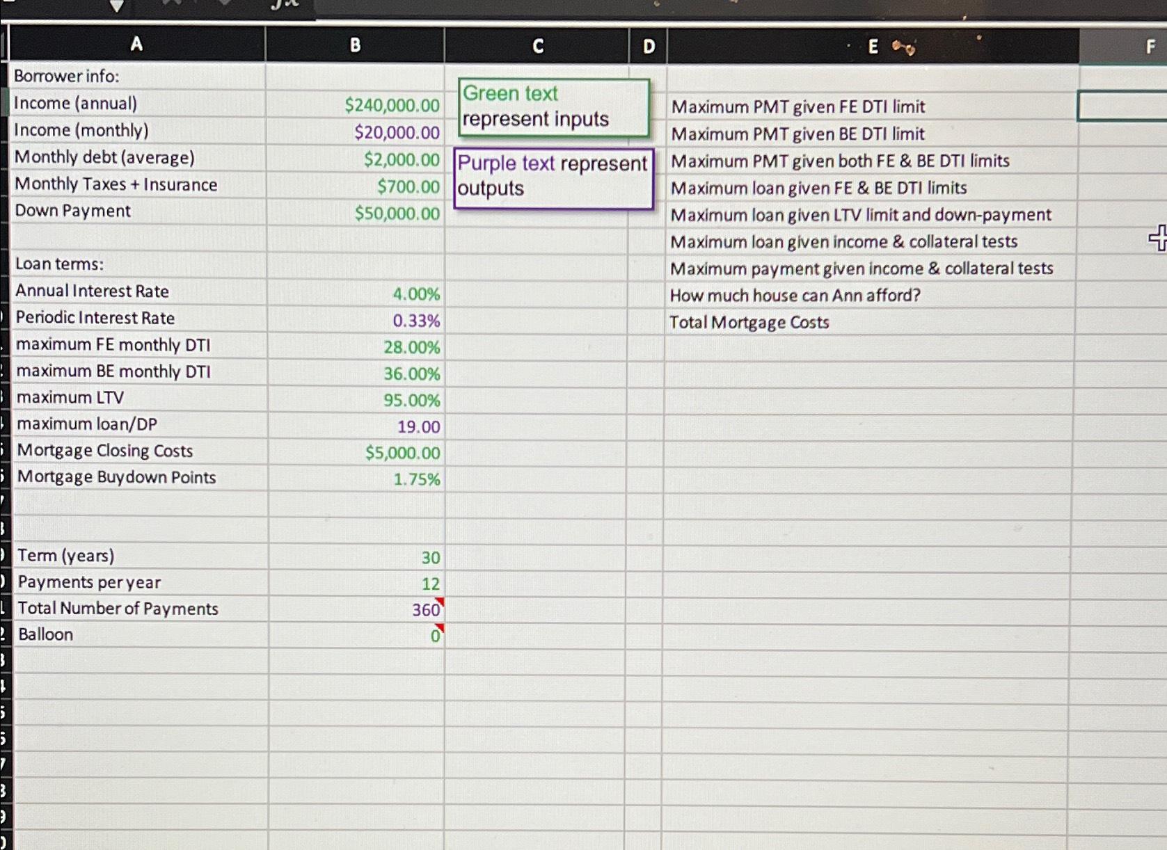 Solved \table[[Borrower info:,,\table[[Green | Chegg.com