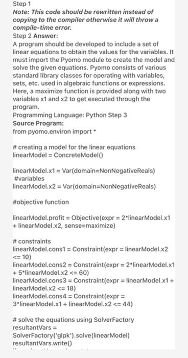 Solved Solve The Following Using Pyomo Package In Python Do 