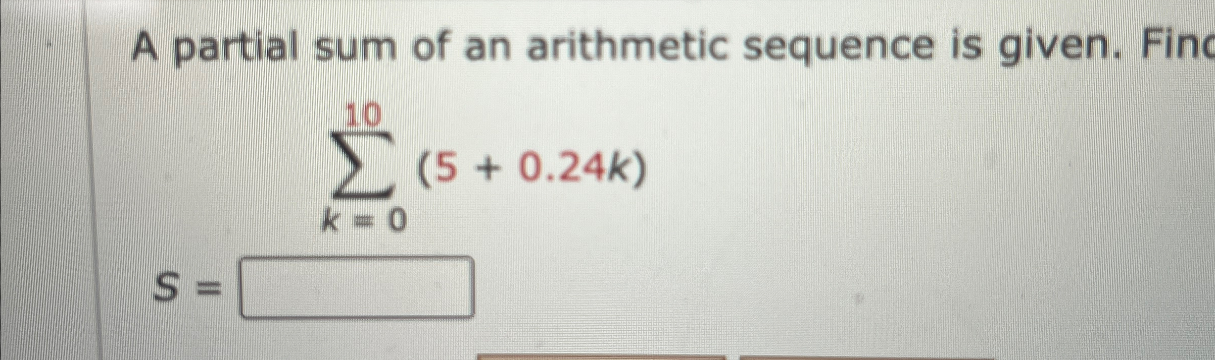 Solved A partial sum of an arithmetic sequence is given. | Chegg.com