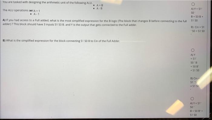 Solved You are tasked with designing the arithmetic unit of | Chegg.com