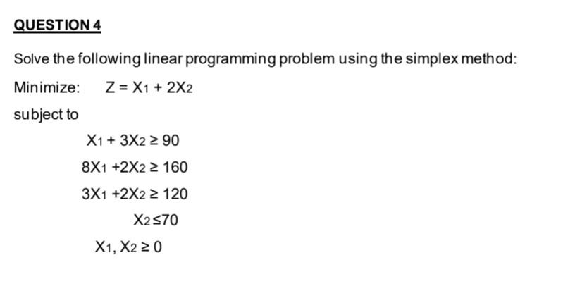 Solve The Following Linear Programming Problem Using 