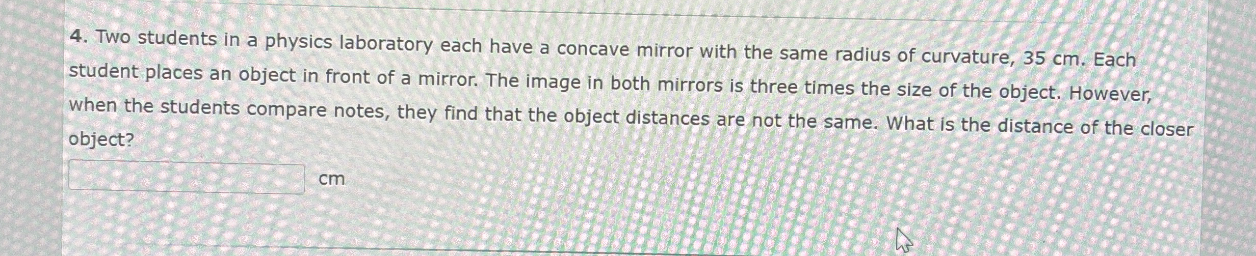 Solved Two students in a physics laboratory each have a | Chegg.com