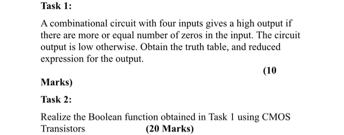 Solved Task 1: A combinational circuit with four inputs | Chegg.com