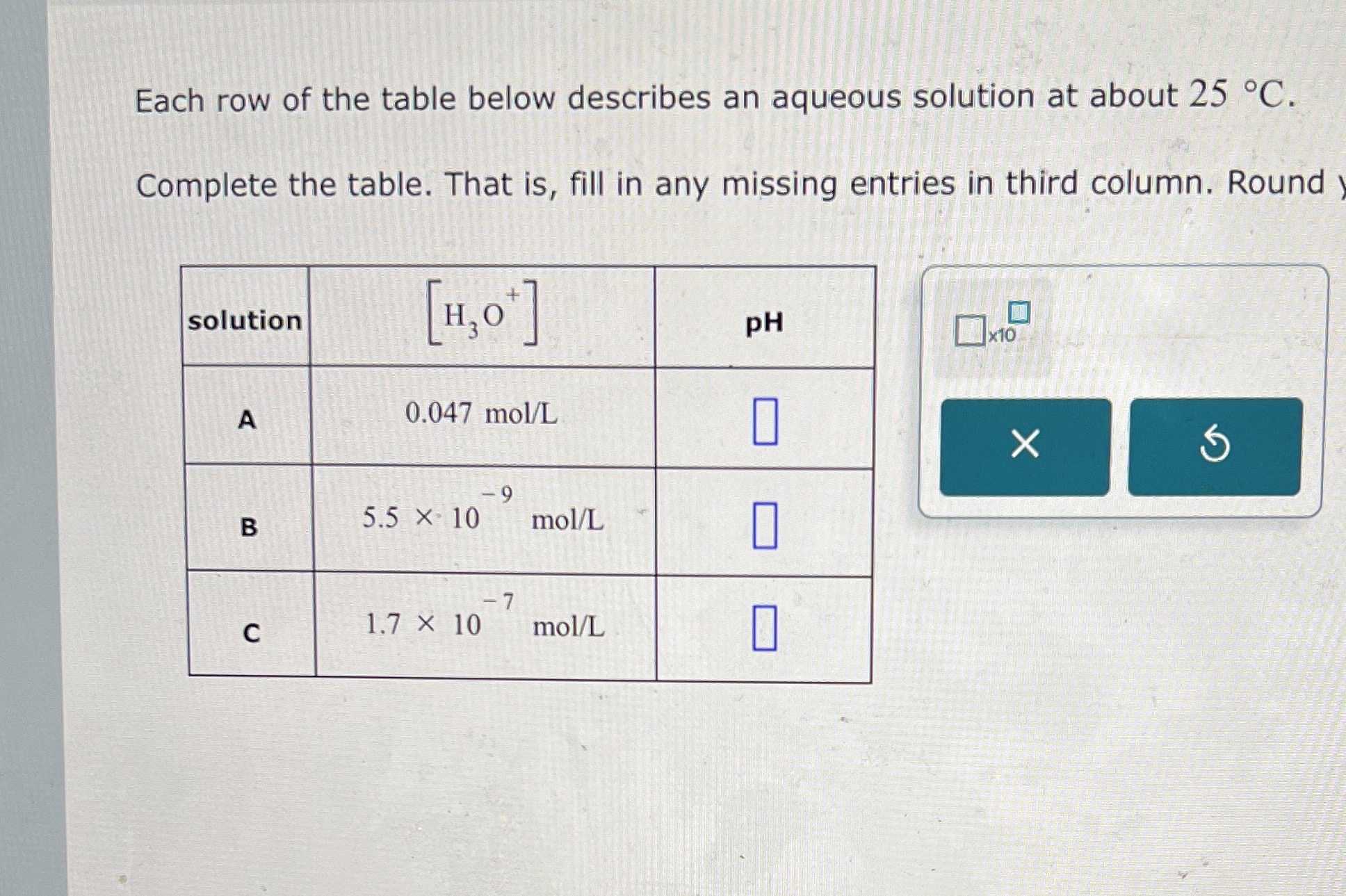 Solved Each row of the table below describes an aqueous | Chegg.com