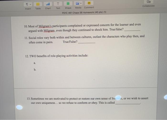 Solved Lo Collaborate Insert Table Chart Text Shape Media | Chegg.com