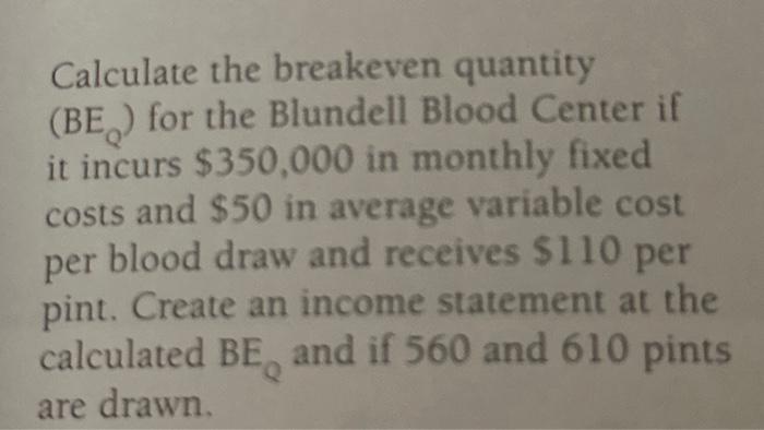 Solved Calculate the breakeven quantity (BE) for the | Chegg.com