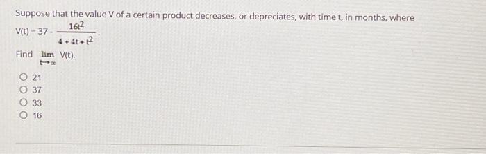Solved Suppose that the value V of a certain product | Chegg.com