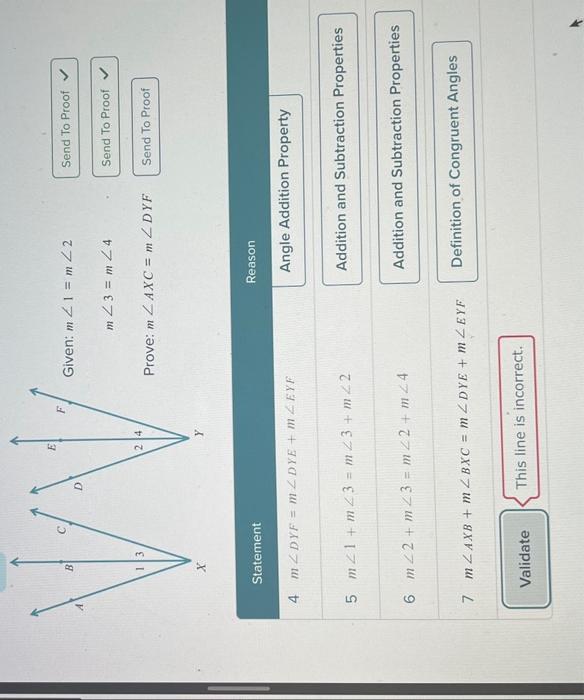Solved m∠3=m∠4 Prove: m∠AXC=m∠DYF Statement Reason | Chegg.com