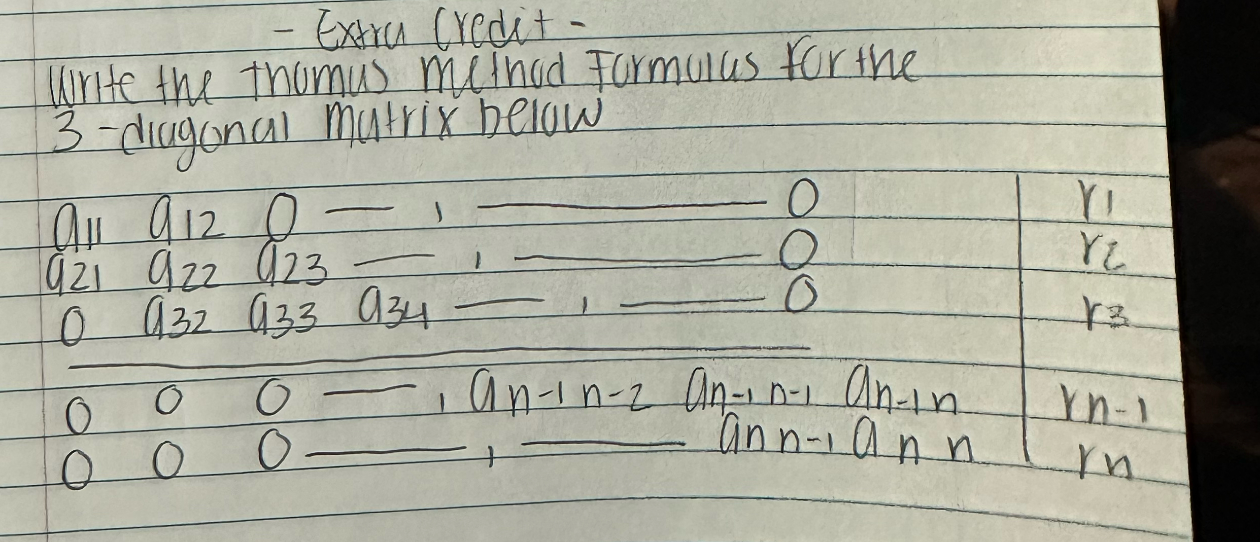 Solved Extra credit -Write the thomas method Formulas for | Chegg.com