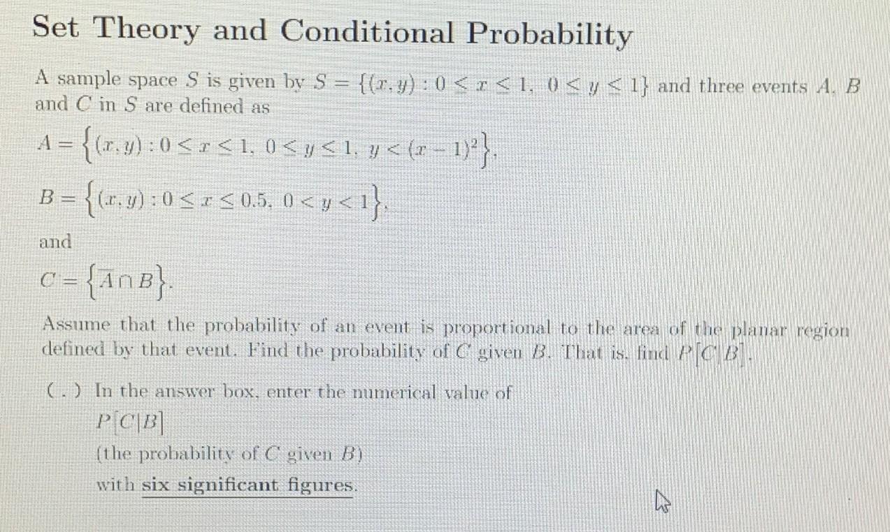 Solved Set Theory and Conditional Probability A sample space | Chegg.com