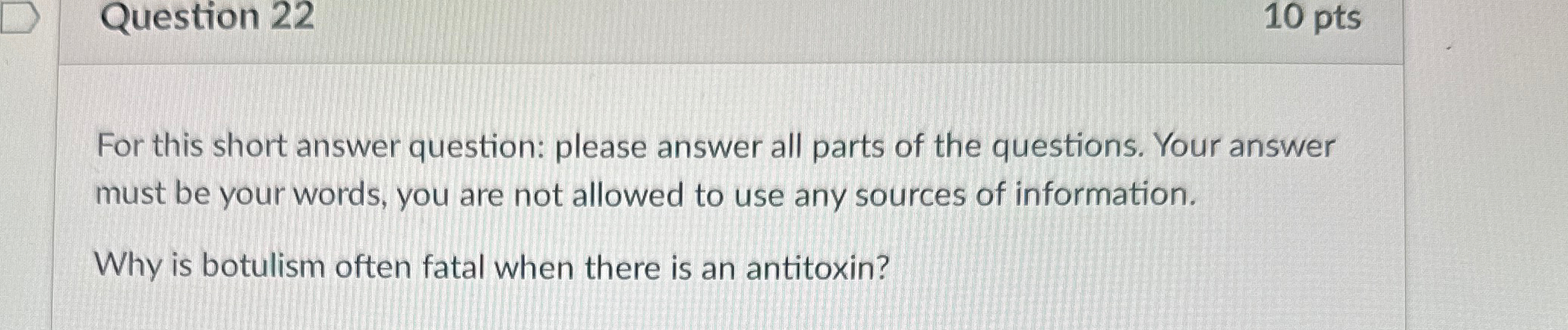 Solved Question 2210 ﻿ptsFor this short answer question: | Chegg.com