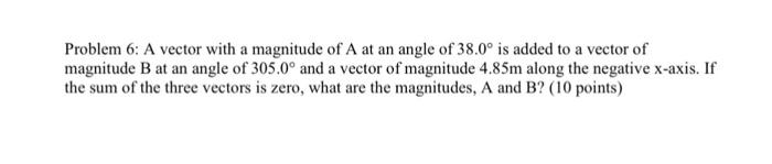 Solved Problem 6: A vector with a magnitude of A at an angle | Chegg.com