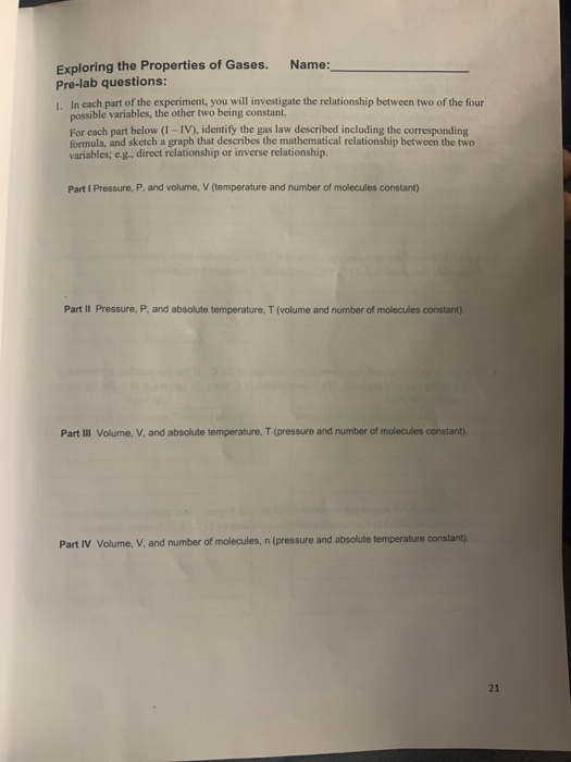 Solved Exploring the Properties of Gases. Name: Pre-lab | Chegg.com
